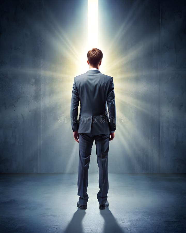 Back View of a Determined Young Businessman Stands and Looked at the ...