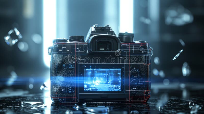 Back View of Digital Camera with Neon Highlights Stock Image - Image of ...