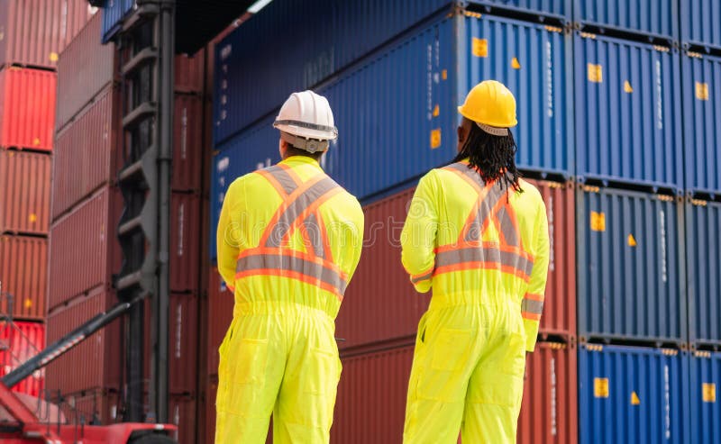Dock Worker Pointing Finger on Control of Container Loading in a Stock ...