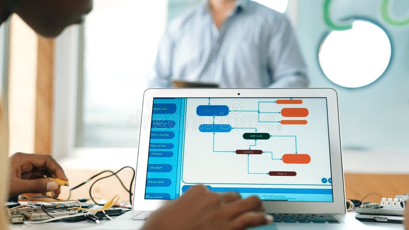 Back View of Diverse Student Code System while Pointing at Screen ...