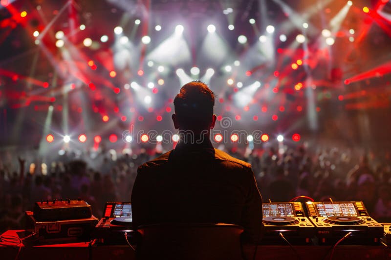 Back View of Dj on the Concert with Light Stock Illustration ...