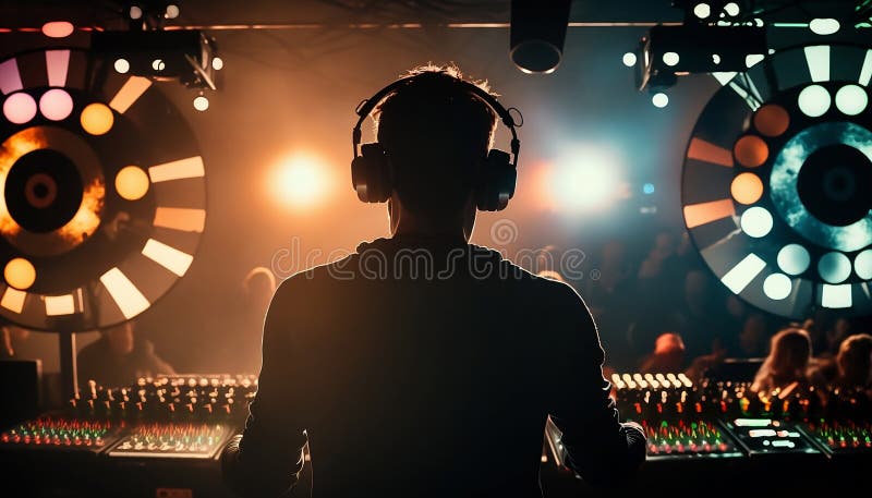 Back View of a DJ Guy Wearing Headphones Stock Illustration ...
