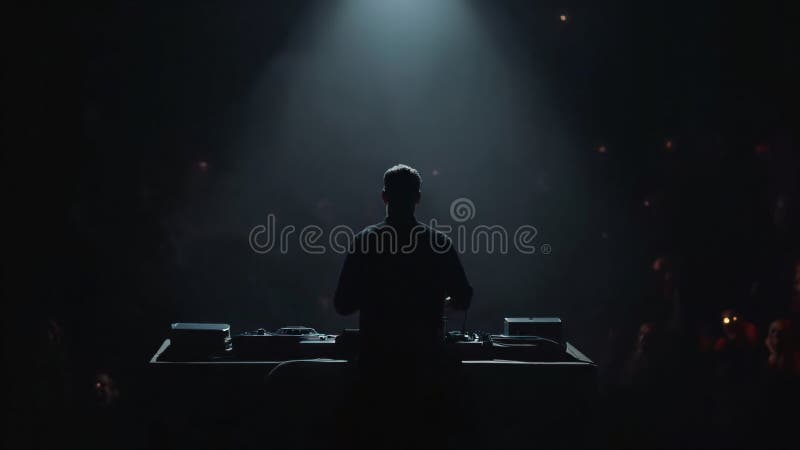 DJ Performing on Stage, Back View, Spotlight. Stock Illustration ...