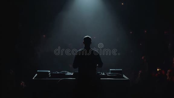DJ Performing on Stage, Back View, Spotlight. Stock Illustration ...