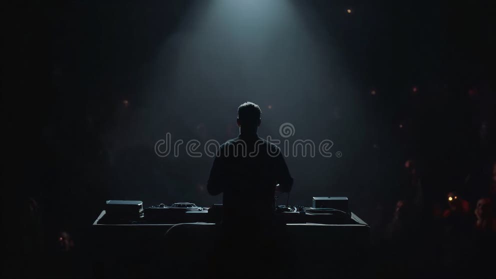 DJ Performing on Stage, Back View, Spotlight. Stock Illustration ...