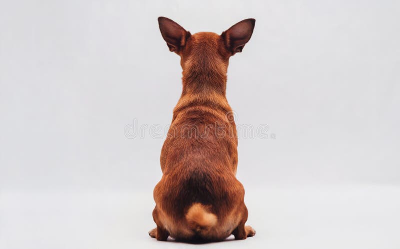 The Back View of a Dog, Possibly a Chihuahua, Sitting on a White ...