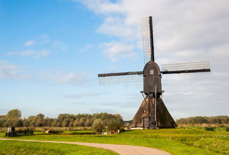 Back View Dutch Windmill in Autumn Stock Image - Image of grassland ...