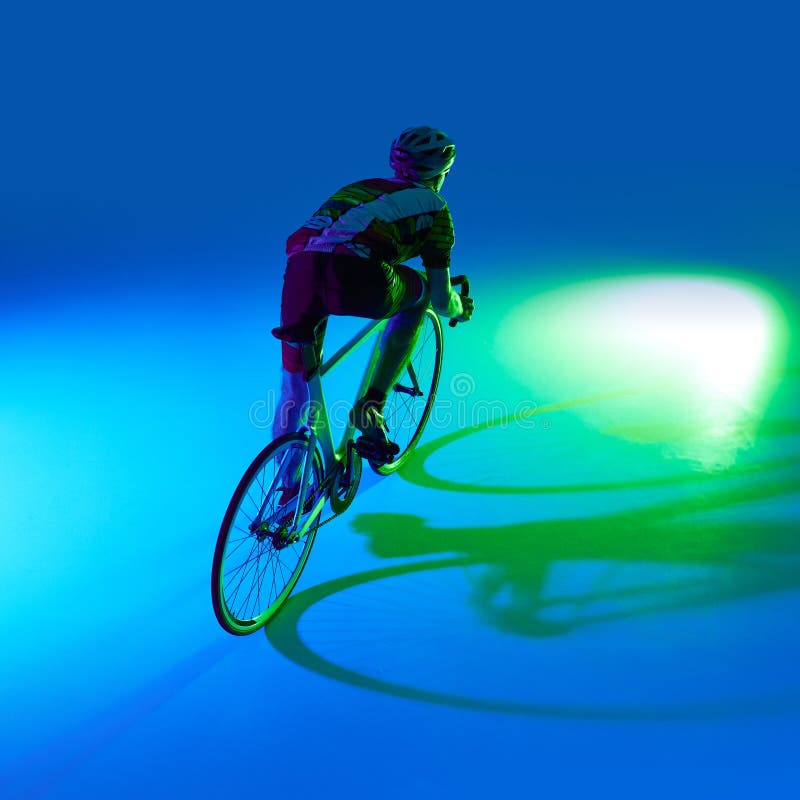Back View Dynamic Image of Man, Cyclist in Motion on Bicycle, Training ...