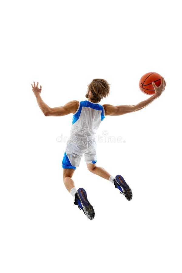 Back View Dynamic Image of Young Man, Basketball Player in Motion with ...