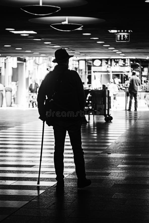 Back View of Elderly Human Crossing Road Stock Image - Image of ...