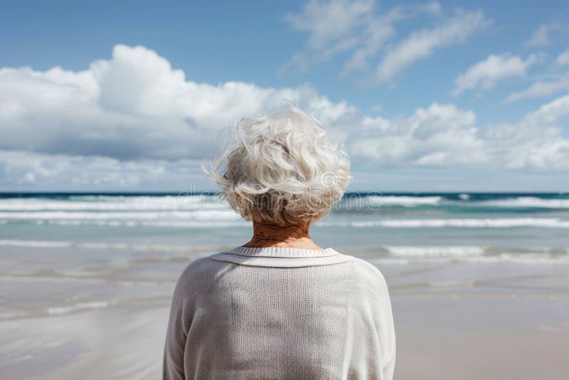 Back View of Elderly Woman at Beach Stock Illustration - Illustration ...