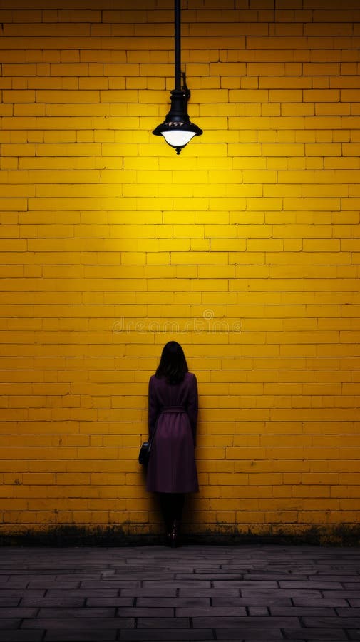 Back View of Empty Negative Space Yellow Wall Photography Stock ...
