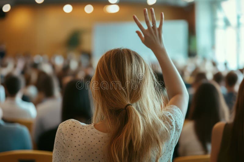 Audience Raises Hands during Active Seminar Participation Stock Photo ...