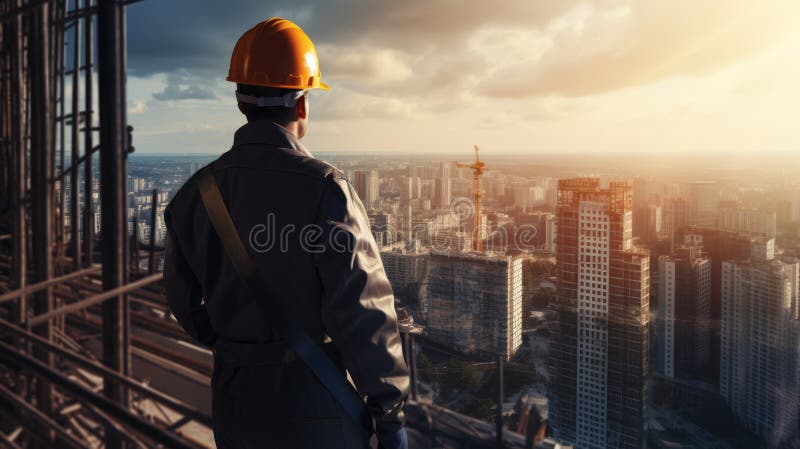 Back View of Engineer or Architect in Hardhat on Construction Site ...