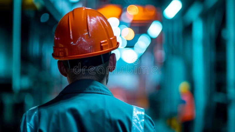 Back View of Engineer with Helmet Looking Up at Site .Generative Ai ...