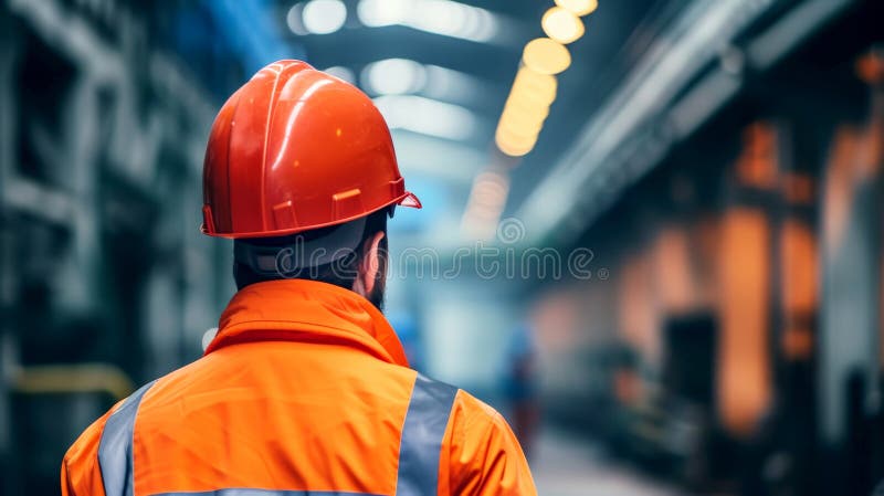 Back View of Engineer with Helmet Looking Up at Site .Generative Ai ...