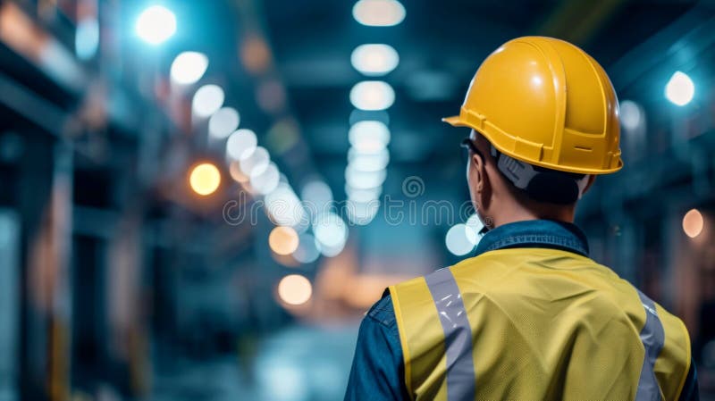 Back View of Engineer with Helmet Looking Up at Site .Generative Ai ...