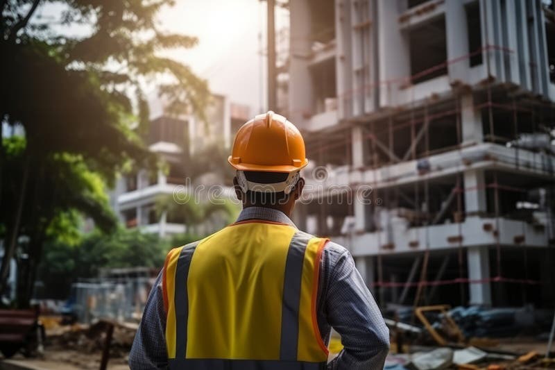 Back View, Engineer Look Upward, Ground Level Angle of Building ...