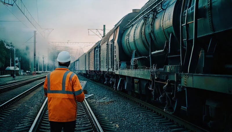 Back View Engineer Train is Monitoring the Old Steam Train Stock ...