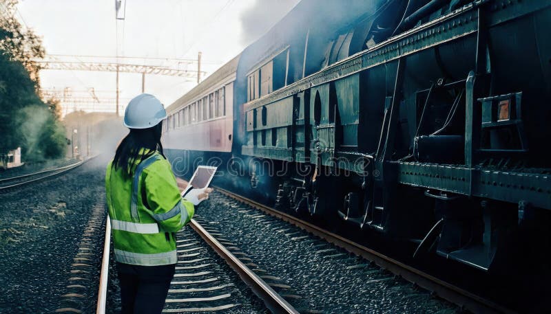 Back View Engineer Train is Monitoring the Old Steam Train Stock ...