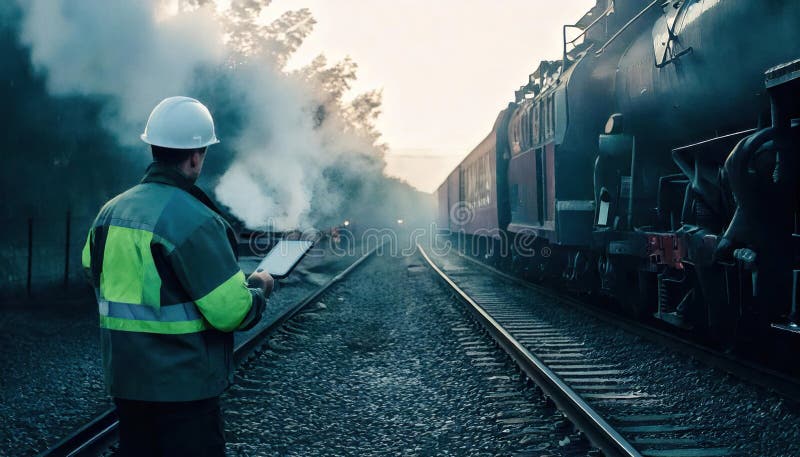 Back View Engineer Train is Monitoring the Old Steam Train Stock ...