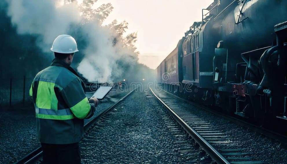 Back View Engineer Train is Monitoring the Old Steam Train Stock ...