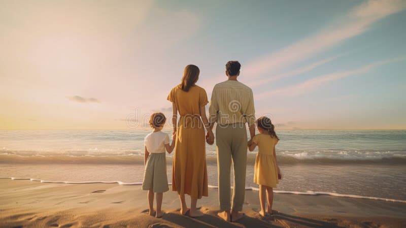 Back View of Family at the Sea. Generative Ai Stock Illustration ...