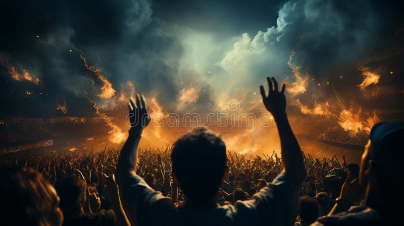 Back View of Fans Cheering at Stadium. Generative Ai Stock Illustration ...