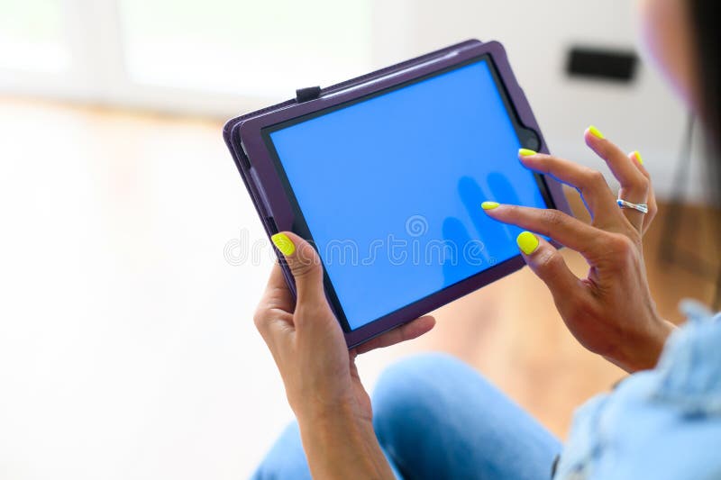 Female Hands Hold a Digital Tablet Computer Stock Image - Image of ...