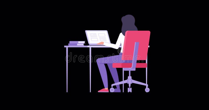 Back View Female Student Online Elearning Distance Education Sitting ...