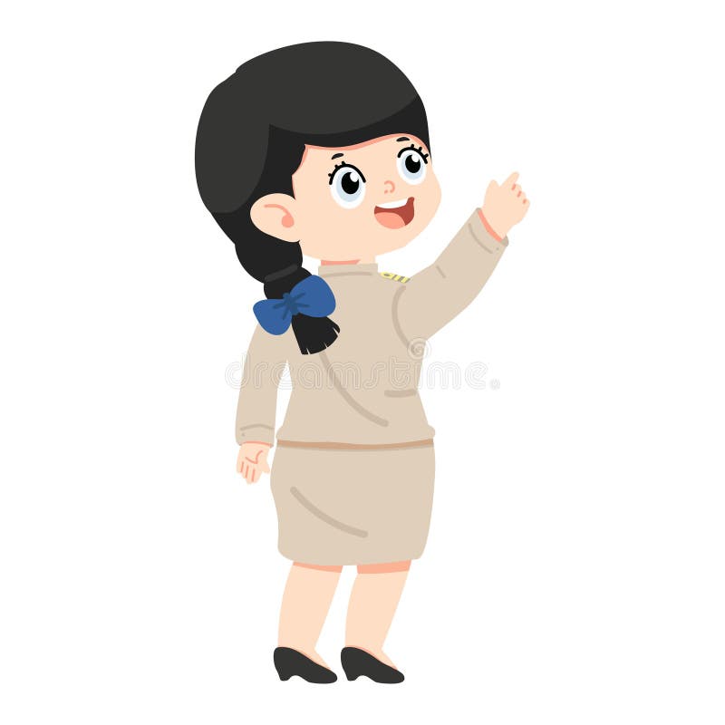 Back View Female Teacher Thai Pointing at Something Stock Vector ...
