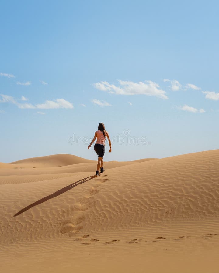 Back View of Female Walking on Desert Stock Photo - Image of walking ...