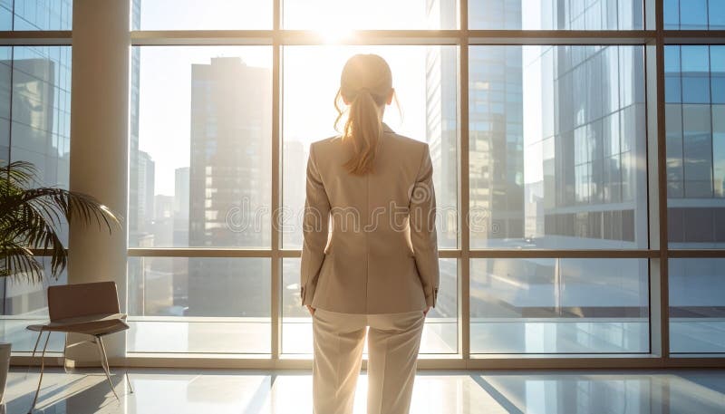 Back View Fitted Blazer and Slacks Natural Light Office Windows Stock ...