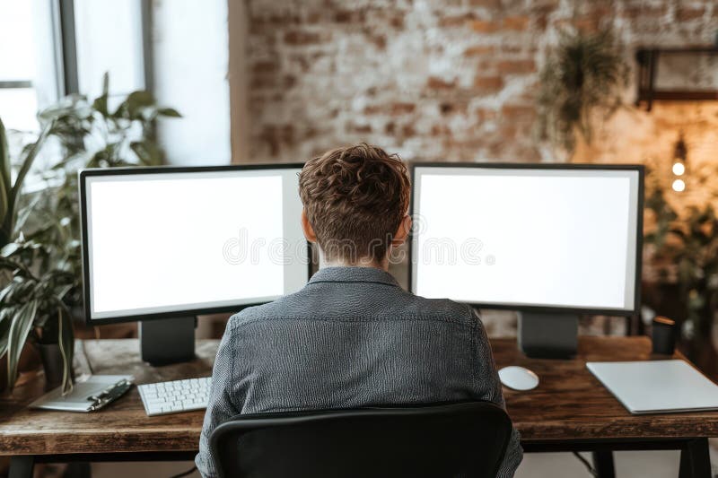 Adults Working on Computers with Blank Screens in Training Room Stock ...