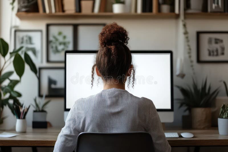 Adults Working on Computers with Blank Screens in Training Room Stock ...