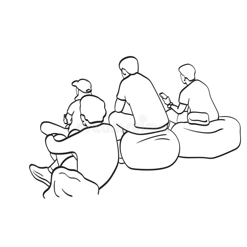 Back View of Four People Sitting and Watching Something Illustration ...