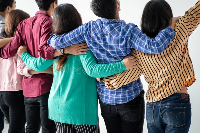Back View of Friend Holding Hands and Hug Each Other Stock Image ...