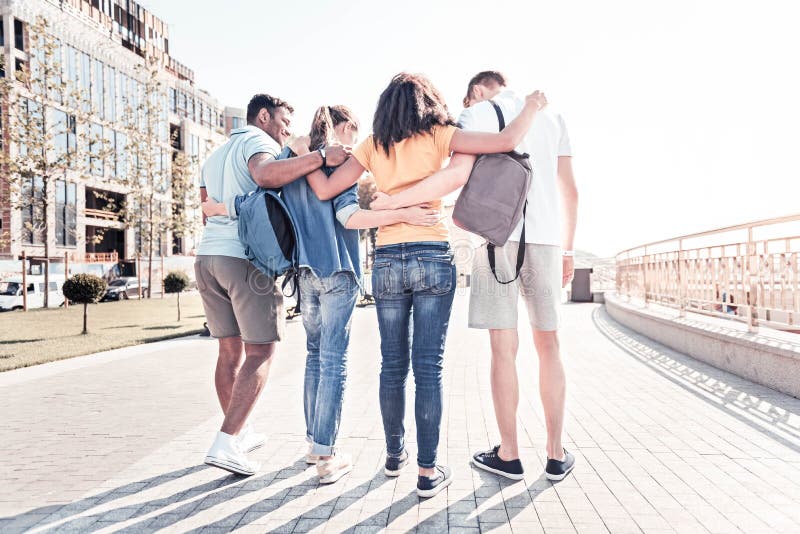 Back View of Friendly Group Mates that Standing Together Stock Image ...