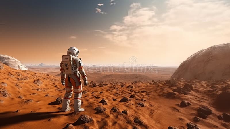 Back View of Full Body Astronaut Exploring Mars Surfac. Generative AI ...