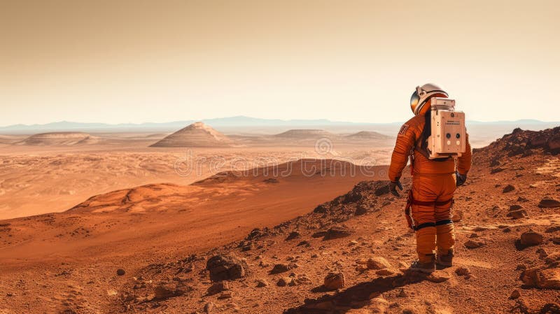 Back View of Full Body Astronaut Exploring Mars Surfac. Generative AI ...