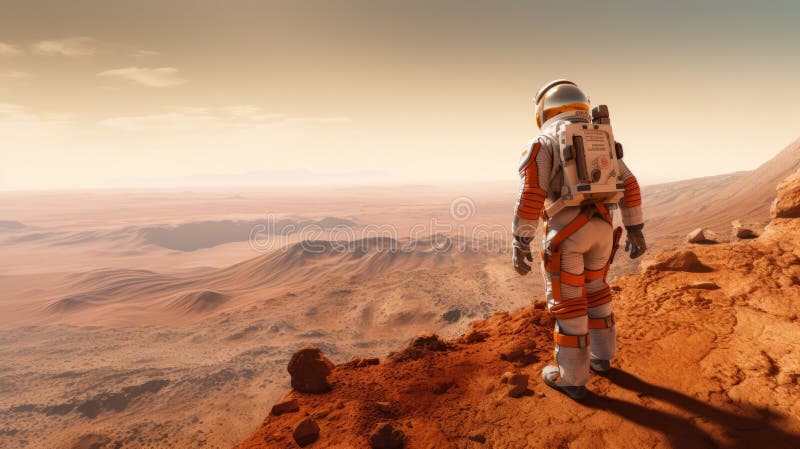 Back View of Full Body Astronaut Exploring Mars Surfac. Generative AI ...