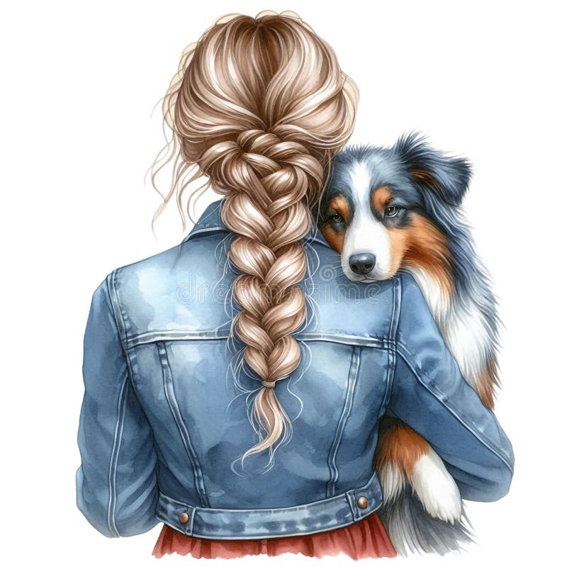 A Girl with a Dog Back View Vector Illustration, Print for Textiles ...