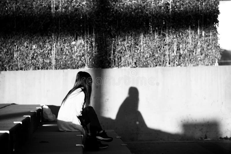 Back View of Girl Looking and Her Shadow Stock Image - Image of street ...