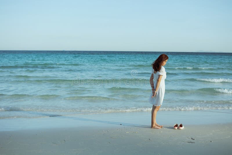 Back View of Girl Standing on the Beach Stock Image - Image of healthy ...