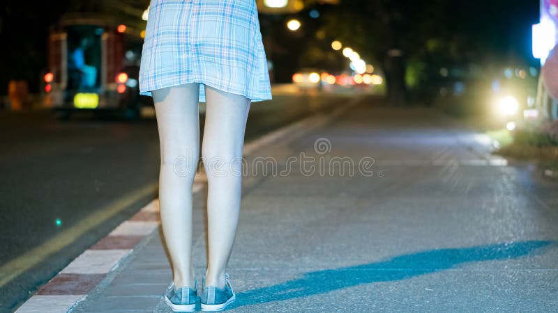 The Back View of the Girl Walking on the Street with Orange Stock Photo ...