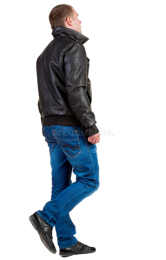 Back View of Going Handsome Man in Jacket. Stock Image - Image of look ...