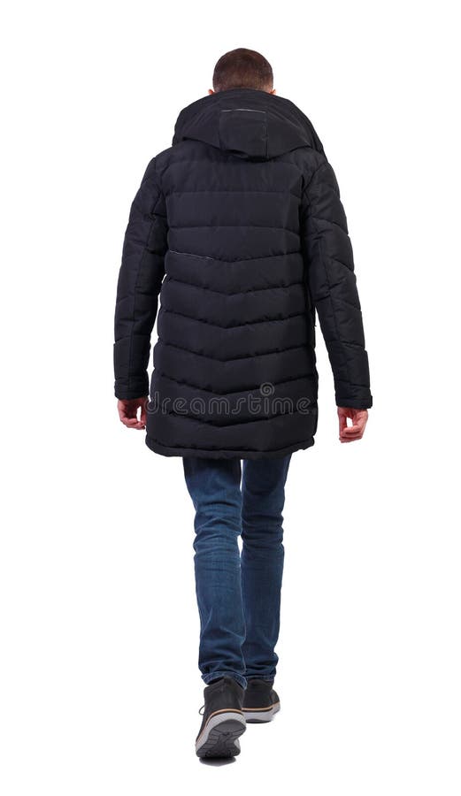 Back View of Going Handsome Man in Jeans and Winter Jacket Stock Image ...
