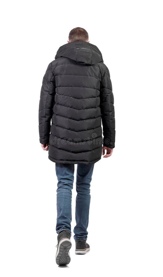 Back View of Going Handsome Man in Jeans and Winter Jacket Stock Photo ...
