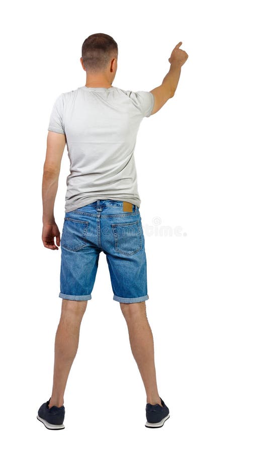 Back View of Going Handsome Man in Shorts Pointing Stock Photo - Image ...