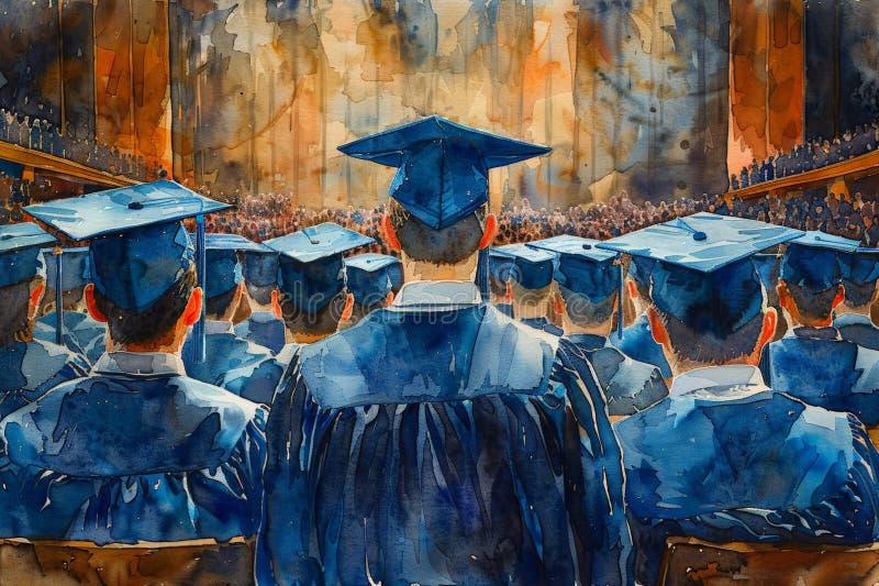 Back View of Graduates at Ceremony, University Hall Setting ...